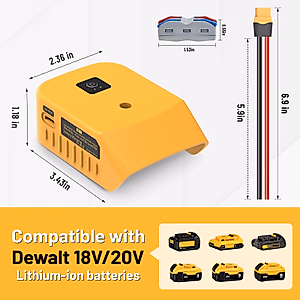 Azocek Multi-Functional USB Charger Adapter & 20V Battery Adapter for Dewalt 20V Battery, with 2 USB Ports & 1 Type-C Fast Charging Ports, with DC XT60 Port for DIY(1-Pack)