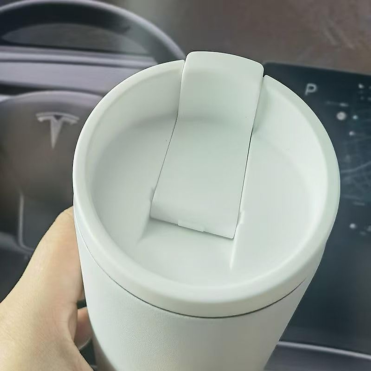 Car Insulated Tumbler for Tesla Model 3 2017-2023, Vacuum Insulated Travel Mug Leak Proof Portable Stainless Steel Insulated Water Bottle for Hot and Cold Beverages