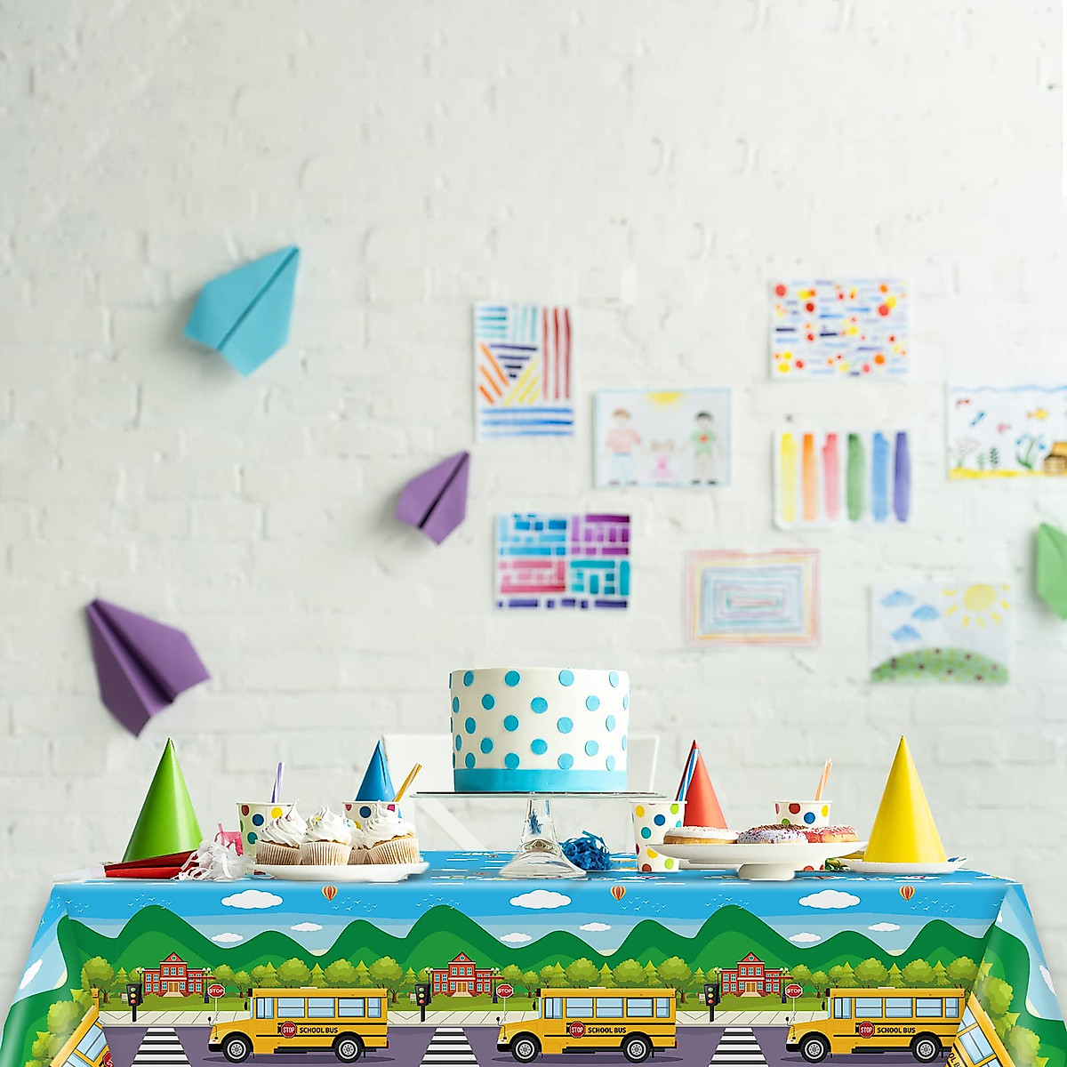 gisgfim 3 Pcs School Bus Tablecloth Back to School Party Tablecover for School Bus Theme Party Supplies Table Cover Table Decorations for Kindergarten Graduation Decorations School Bus Theme Party