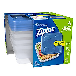 Ziploc Food Storage Meal Prep Containers with One Press Seal, for Travel and Organization, Dishwasher Safe, Small Square, 4 Count