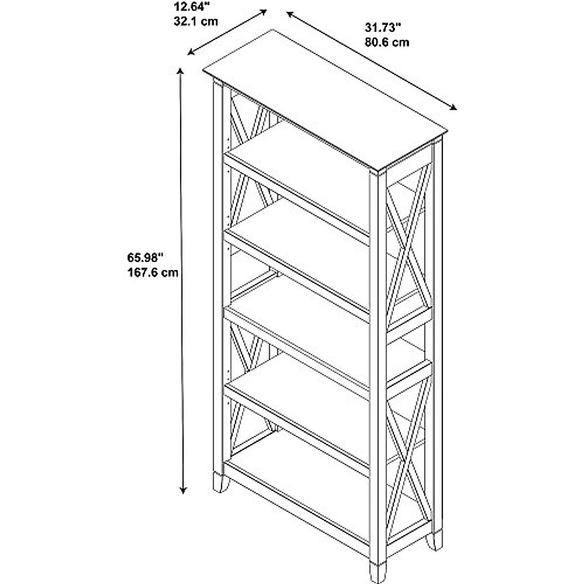 Bush Furniture Key West Shelf | Open Bookcase | Farmhouse Display Library, Bedroom, Living Room, Office | Tall Accent Cabinet, Bing Cherry