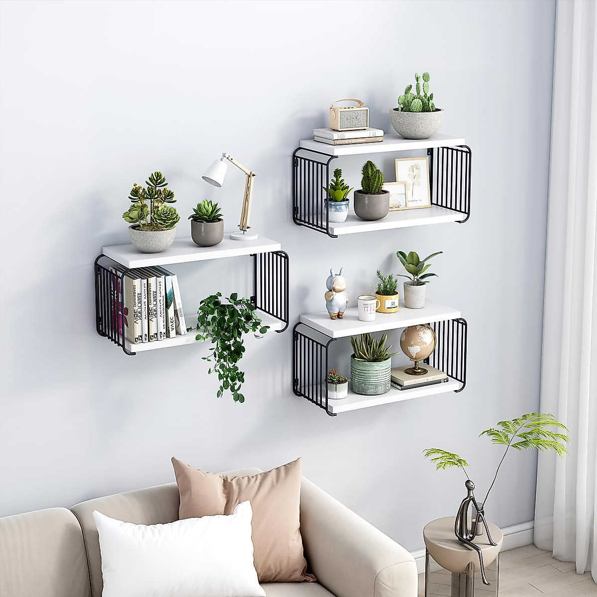 MXCSE Floating Nightstand Shelves – Modern Night Stand for Bedroom, Floating Nightstand, Durable Floating Shelf for Books, Nightstand Bedside Table, Mid Century Wall Shelves Nightstand (1, White)