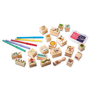 Melissa & Doug Stamp-a-Scene Stamp Pad: Fairy Garden - 20 Wooden Stamps, 5 Colored Pencils, and 2-Color Stamp Pad