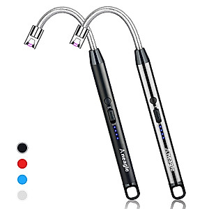Aneagle Candle Lighter Rechargeable 2 packs Electric Arc Lighter for Candles with Led Battery Display Screen and Long Flexible Neck USB are Applied to Light Candle Cooking Fireworks Flame