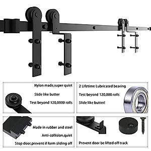 WINSOON 9FT Single Track Bypass Sliding Barn Door Hardware Kit for Double Doors with 2PCS 12 Inch Sliding Barn Door Handles Black Hardware