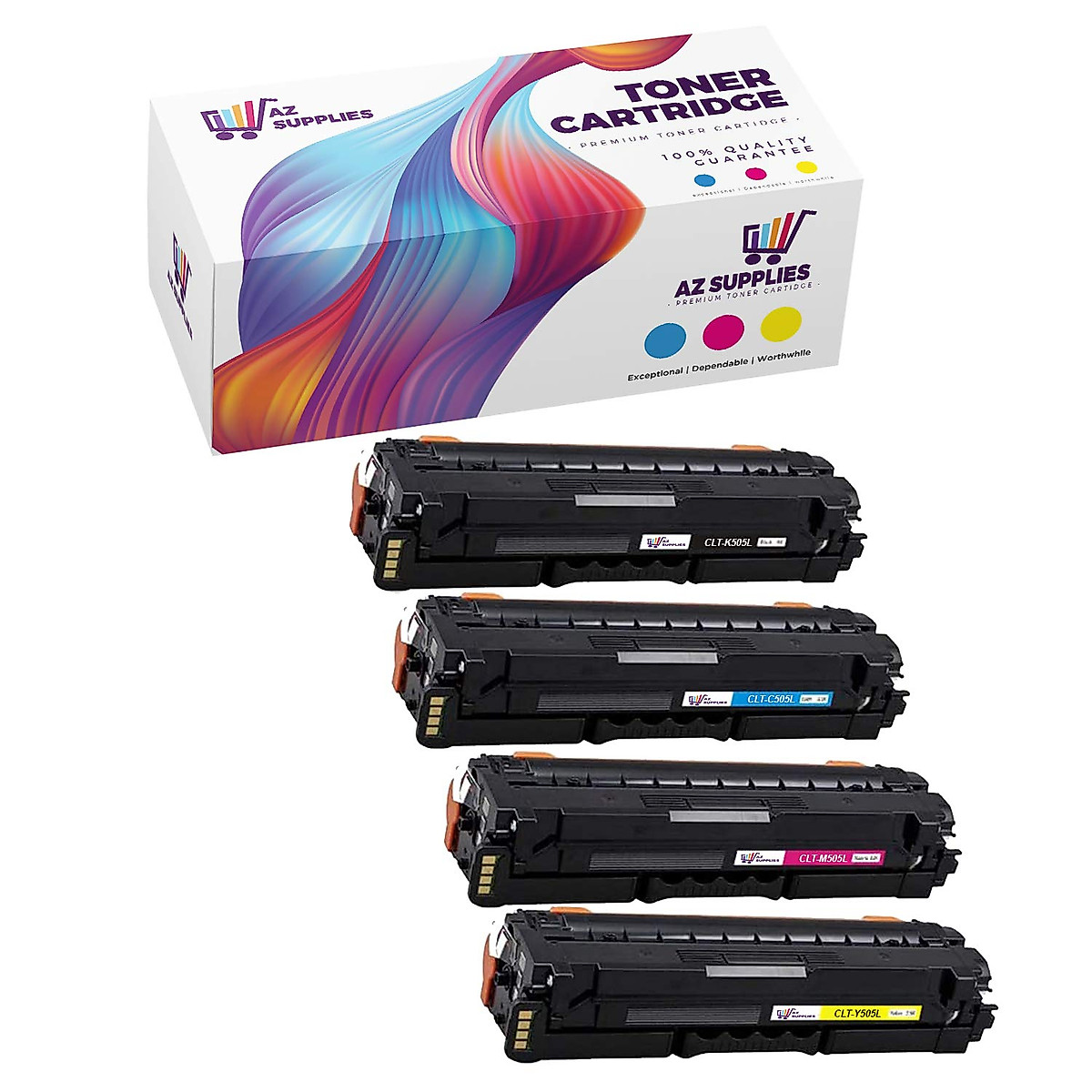 AZ SUPPLIES Compatible Toner Cartridge Replacement for Samsung CLT-505 CLT-K505L CLT-C505L CLT-M505L CLT-Y505L ProXpress C2620DW ProXpress C2670FW (Black Cyan Magenta Yellow - 4 Packs)
