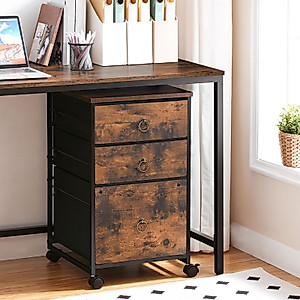 HOOBRO 3-Drawer Mobile File Cabinet, Vertical Filing Cabinet, Under Desk Cart with Drawers for Home Office, Rolling Printer Stand, A4/Letter-Sized, Fabric Drawer, Rustic Brown BF30WJ01