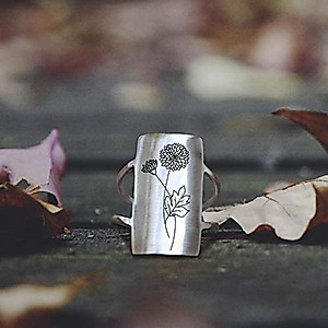 SIMONLY Birth Month Flower Ring 12 Different Flowers To Choose Mothers Day Jewelry Gift for Birthday Personalized Engraved Birth Flower Ring