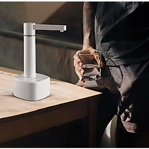 Desktop Water Dispenser for 5 Gallon Bottle. High Spout and Rotating Arm for Any Size Containers. 3 Volume Setting,Desktop and Barrel Use,USB-C Charge. Automatic Water Pump for Home,Outdoor.(White)