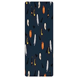 Skull Pumpkin Witch Hat Yoga Mat Folding Travel Fitness & Exercise Mat with Carrying Bag Non-Slip Lightweight Travel Yoga Mat for Women Pilates 72"L × 26.8” W × 2 Mm Thick