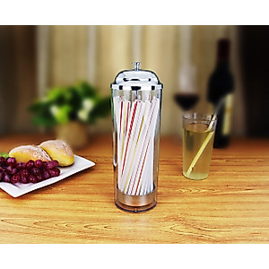 New Star Foodservice 26641 Stainless Steel Straw Dispenser, 3.5-Inch by 10.6-Inch, Clear