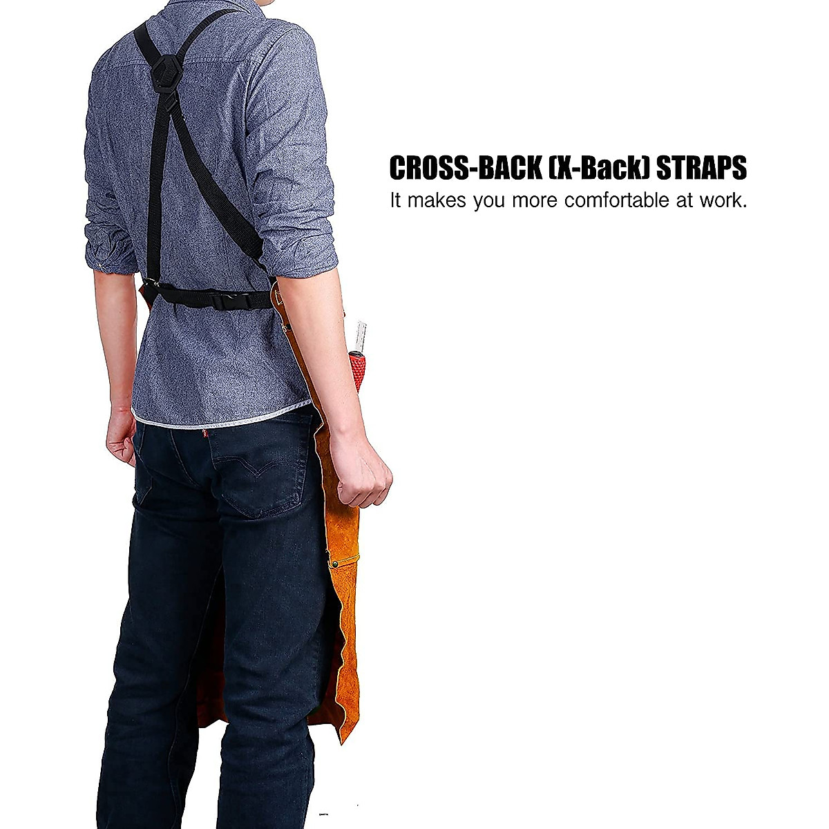 QeeLink Leather Welding Work Jacket with Leather Apron Flame-Resistant Heavy Duty Split Cowhide Leather Welder Jackets with Welding Apron for Men & Women, Small