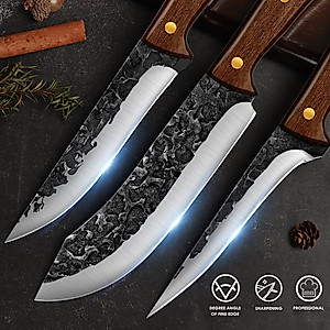 Professional 3 Piece Boning Knife Set, 7" Butcher Knife, 6.5" Meat Cleaver Slicing Knife,5.5" Fillet Knife,High Carbon Steel Hand Forged Chef Knives for Fish, Poultry, Chicken, Kitchen, BBQ Gift