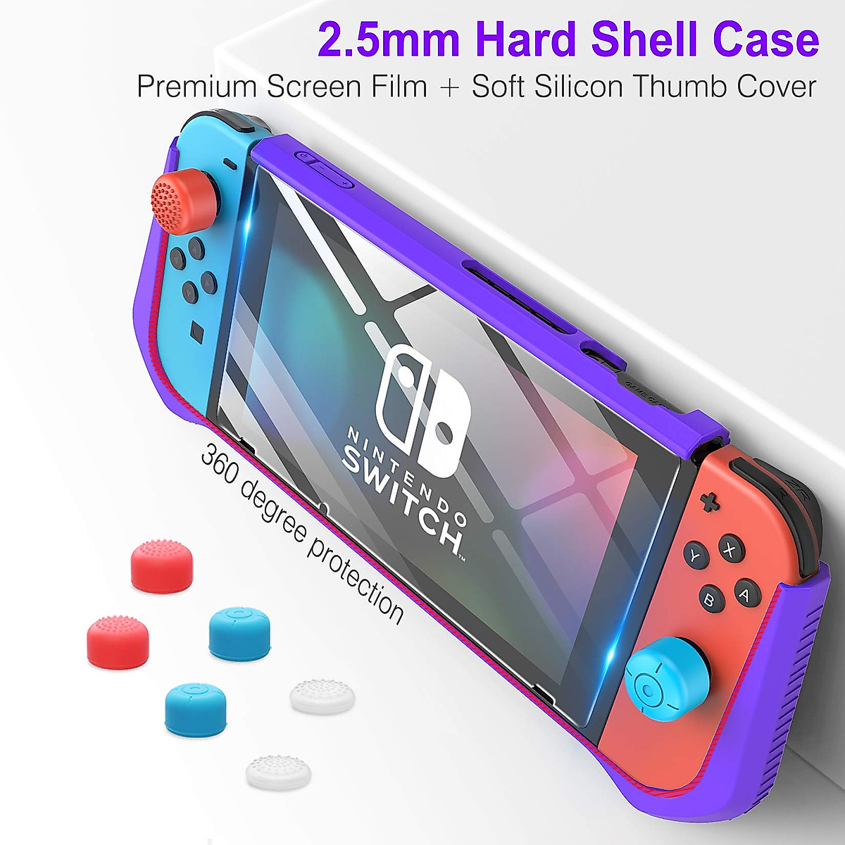 HEYSTOP Case Compatible with Nintendo Switch Case Screen Protector,TPU Protective Heavy Duty Cover Case for Nintendo Switch with Shock Absorption and Anti-Scratch (Transparent Purple)