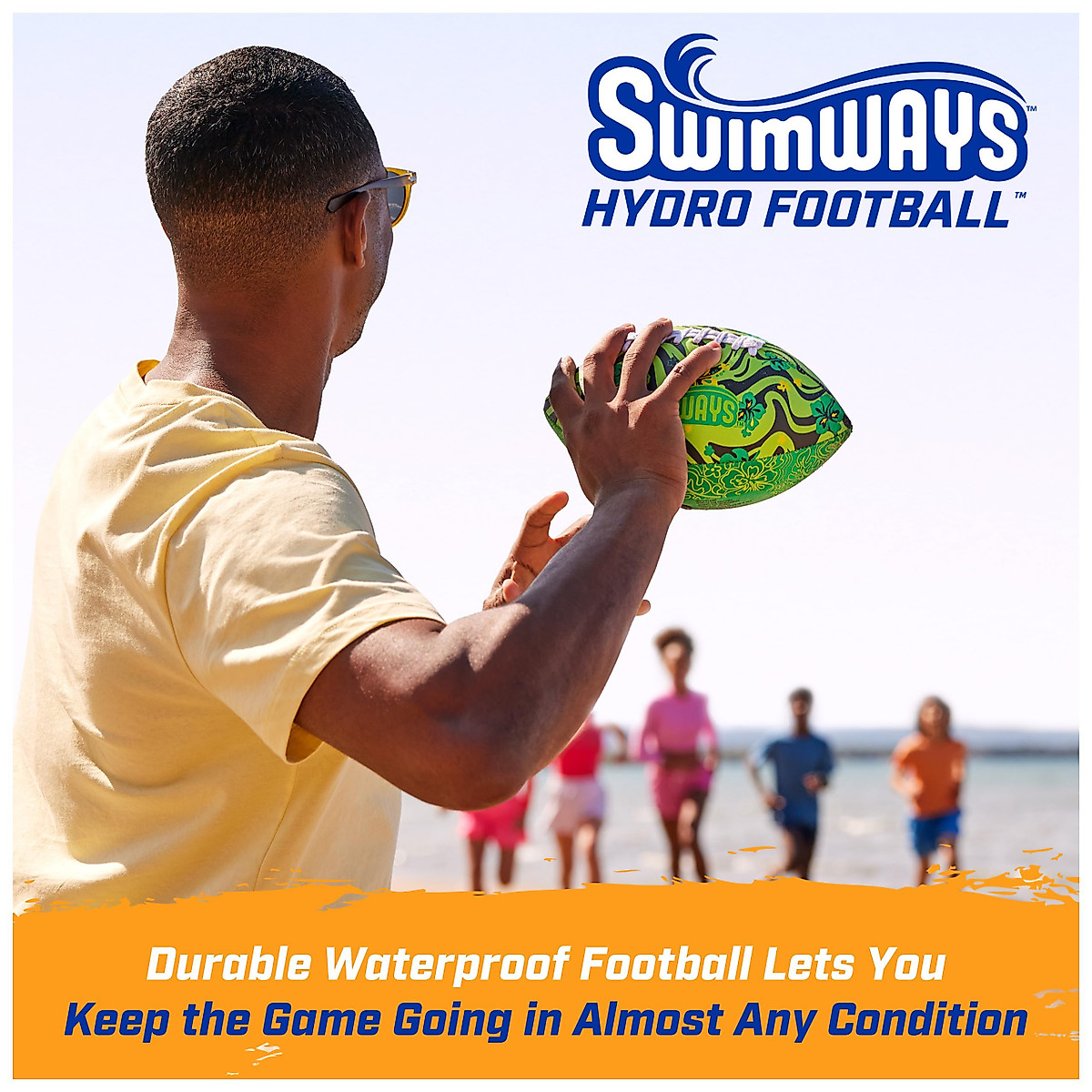 SwimWays Hydro Waterproof Football, Outdoor Games for Adults and Kids, Swimming Pool Accessories and Pool Party Games,9.25 Inches, Blue