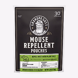 Grandpa Gus's Natural Mouse Repellent Pouches, Cinnamon/Peppermint Oils Repel Mice from Nesting & Freshen Air in Home/Cabin/Boat/Car/Storage/RV/Machinery/Shed, 1.75 Oz (30 Pouches)