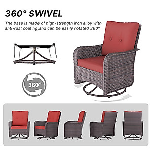 Gotland 3 Pieces Patio Swivel Rocker Wicker Chairs-Outdoor Swivel Rocking Chairs with 1 Rattan Coffee Table&2 Red Thickened Cushions Outdoor Furniture Conversation Sets for Patio Porch Garden