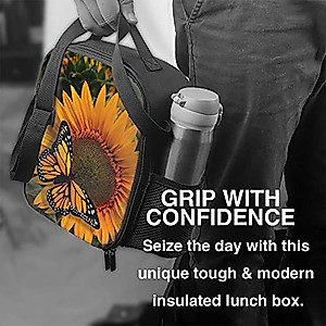 YIEDYLPO Sunflower Lunch Bag Insulated Butterfly Portable Box Reusable Cooler Organizer with Adjustable Shoulder Strap for Work School Picnic Travel