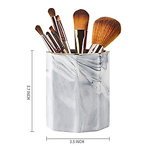 WAVEYU Pen Holder, Stand for Desk Marble Pattern Pencil Cup for Girls Kids Durable Ceramic Desk Organizer Makeup Brush Holder for Office, Classroom, Home, Gray Marble