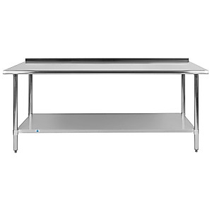 Flash Furniture Reader Stainless Steel Kitchen Prep/Work Table, Commercial Work Table with Backsplash and Undershelf, 72" W x 30" D x 36" H, Silver