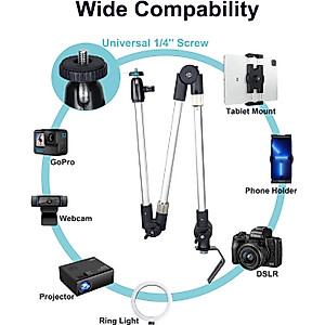 Aozcu Car or Truck Seat Rail Tablet Mount, 35" Metal Floor Seat Bolt Tablet Holder with 1/4" Adapter for Camera, Flexible Phone Stand for iPad 12.9 Air Mini, Galaxy Tabs, DSLR, 4-13'' Tablets