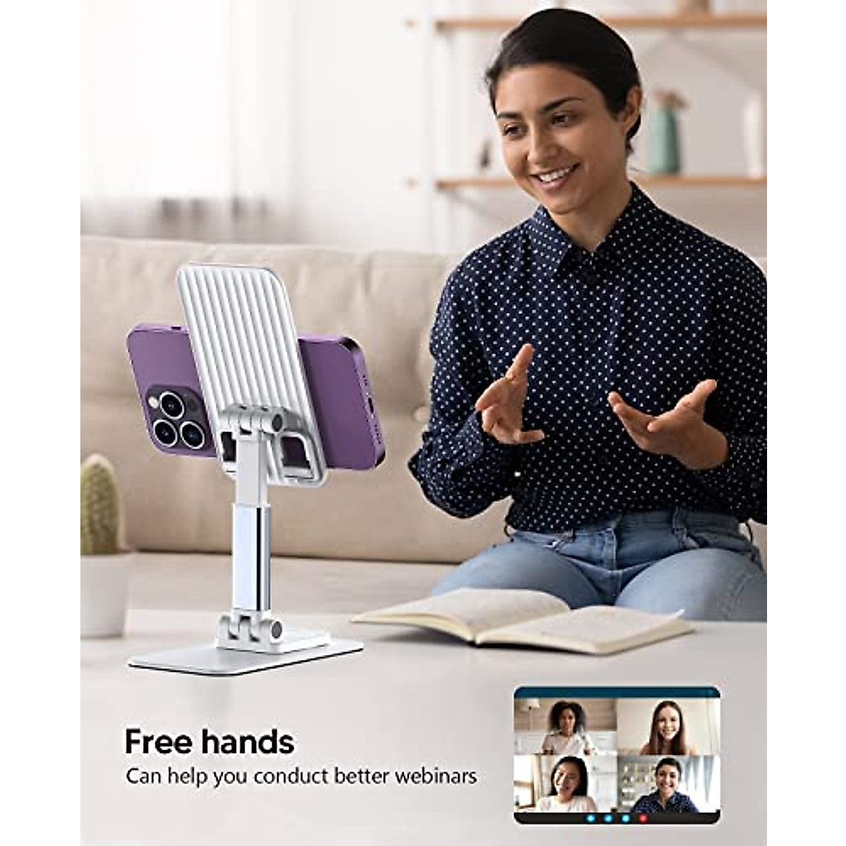 KEUASX Foldable Cell Phone Stand for Desk,Adjustable Mobile Rotatable Phone Holder for Office,Portable iPhone Stands Thick Case Friendly Compatible with iPhone 14/13/12Pro Max, Google Pixel