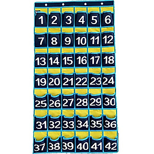 Classroom Numbered Pocket Charts Graphing Calculator Storage Cell Phones Holder 42 Pockets Royal Blue
