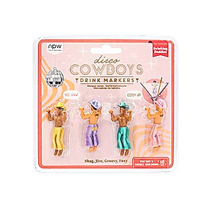 NPW Drinking Buddies Disco Cowboys Drink Markers, Wine Glass Charms, Bachelorette Party, Girls' Nights, Cowboy Theme & More, Novelty Gifts, 4 Count