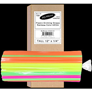 10NE121 MyMicco - 150 Giant 12" x 1/4" Neon Plastic Straws - Shakes, Shakes - Ships To You From OHIO