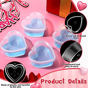 Didaey 72 Pcs 2.4 oz Valentine‘s Day Heart Shaped Containers Plastic Box with Lids Reusable Small Portion Cups Condiment Storage Container Clear Transparent Cup for Food DIY Liquid Foam Ball Soft Clay