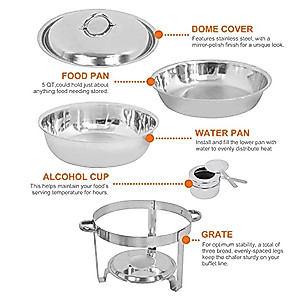SUPER DEAL Upgraded 5 Qt Full Size Stainless Steel Chafing Dish Round Chafer Buffet Catering Warmer Set w/Food and Water Pan, Lid, Solid Stand and Fuel Holder