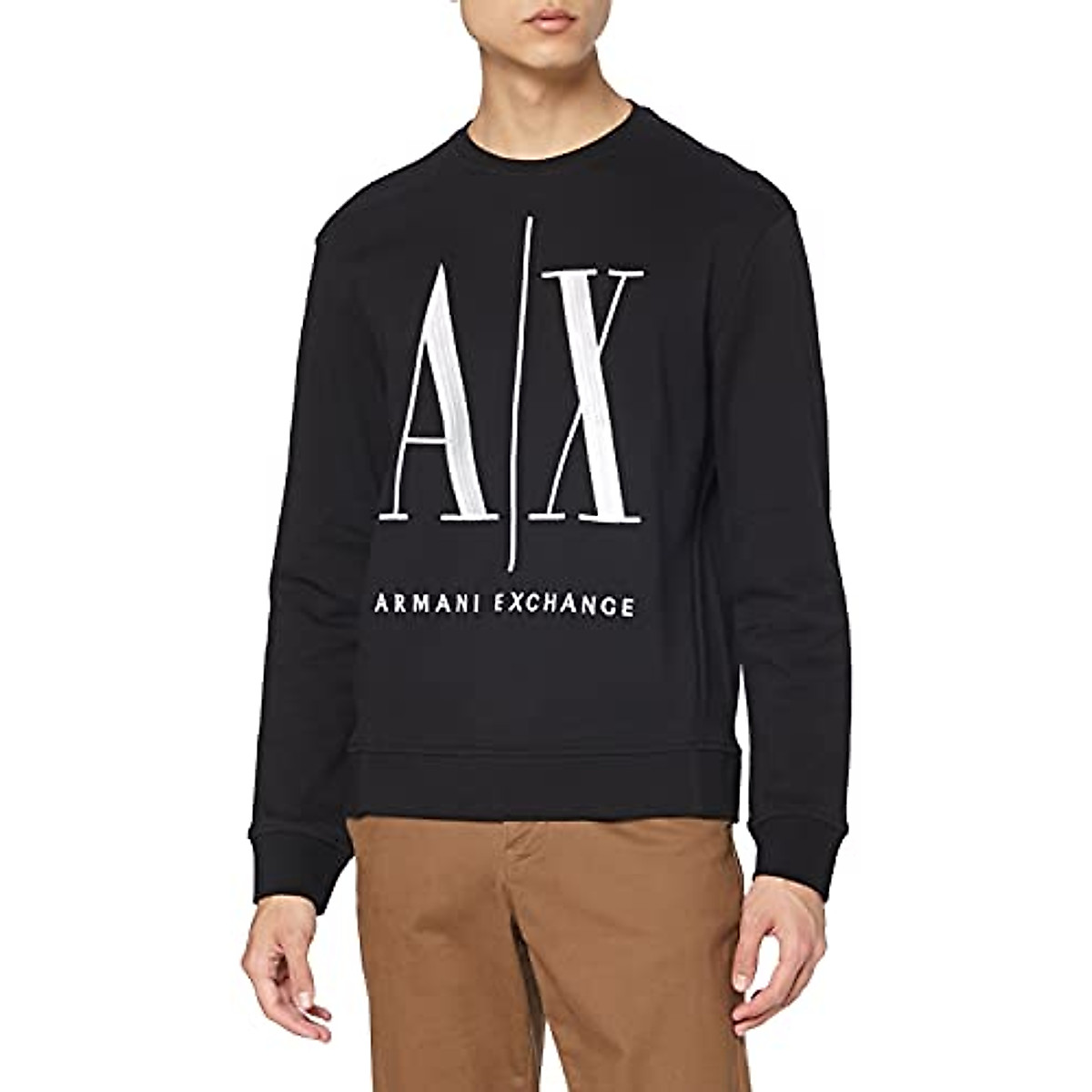 A|X ARMANI EXCHANGE mens Icon Project Embroidered Pullover Sweatshirt, Black, Small US