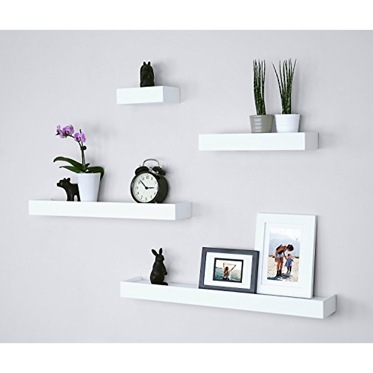 Ballucci Modern Ledge Wall Shelves, Set of 4 Wood Floating Shelves for Bedroom, Bathroom, Living Room, Kitchen, Nursery, White