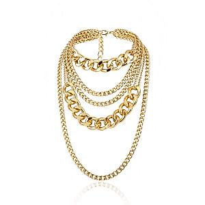 CSIYANJRY99 Chunky Gold Necklaces for Women Multilayer Punk 80s Hip Hop Necklace Layered Cuban Link Chain Statement Necklace 90s Freaknik Outfit Accessories for Women (Gold)