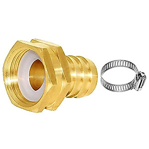 Joywayus 3/4" Barb x 3/4" Female GHT Thread Swivel Hex Brass Garden Water Hose Pipe Connector Copper Fitting with Stainless Clamp House/Boat/Lawn/Power Wash/Irrigation