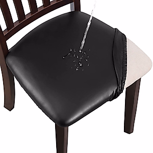 YISUN Chair Seat Covers Set of 6, Pu Leather Waterproof Dining Room Chair Covers, Stretch Chair Cover for Dining Room Chair Protector Slipcover for Kitchen, Hotel (Pu Black, 6)