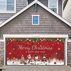 Christmas Snowman Garage Door Banner Cover 6 x 13 ft, Extra Large Fabric Winter Snowman Christmas Backdrop Photo Booth Background Yard Sign for Xmas Holiday Winter New Year Eve Party Supplies