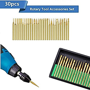 Diamond Drill Bit Burr Set Titanium Coated Bur Including 1mm 2mm 3mm Compatible with Dremel Tool Mixed Shapes Standard Shank Shaft 30 pieces