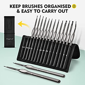 Magicfly Fine Detail Paint Brushes, 15pcs Miniature Paint Brushes Set with Dustproof Nylon Bag, Nylon Hair, Fine Detailing for Acrylic, Oil, Watercolor, Gouache & More