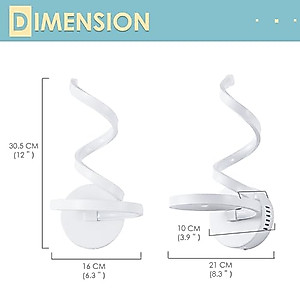 CHYING LED Wall Sconce Modern Spiral Bathroom Wall Light White Wall Lamp 15W Cool White 6500K Indoor Wall Light Fixture for Bedroom Stairs Living Room Hallway
