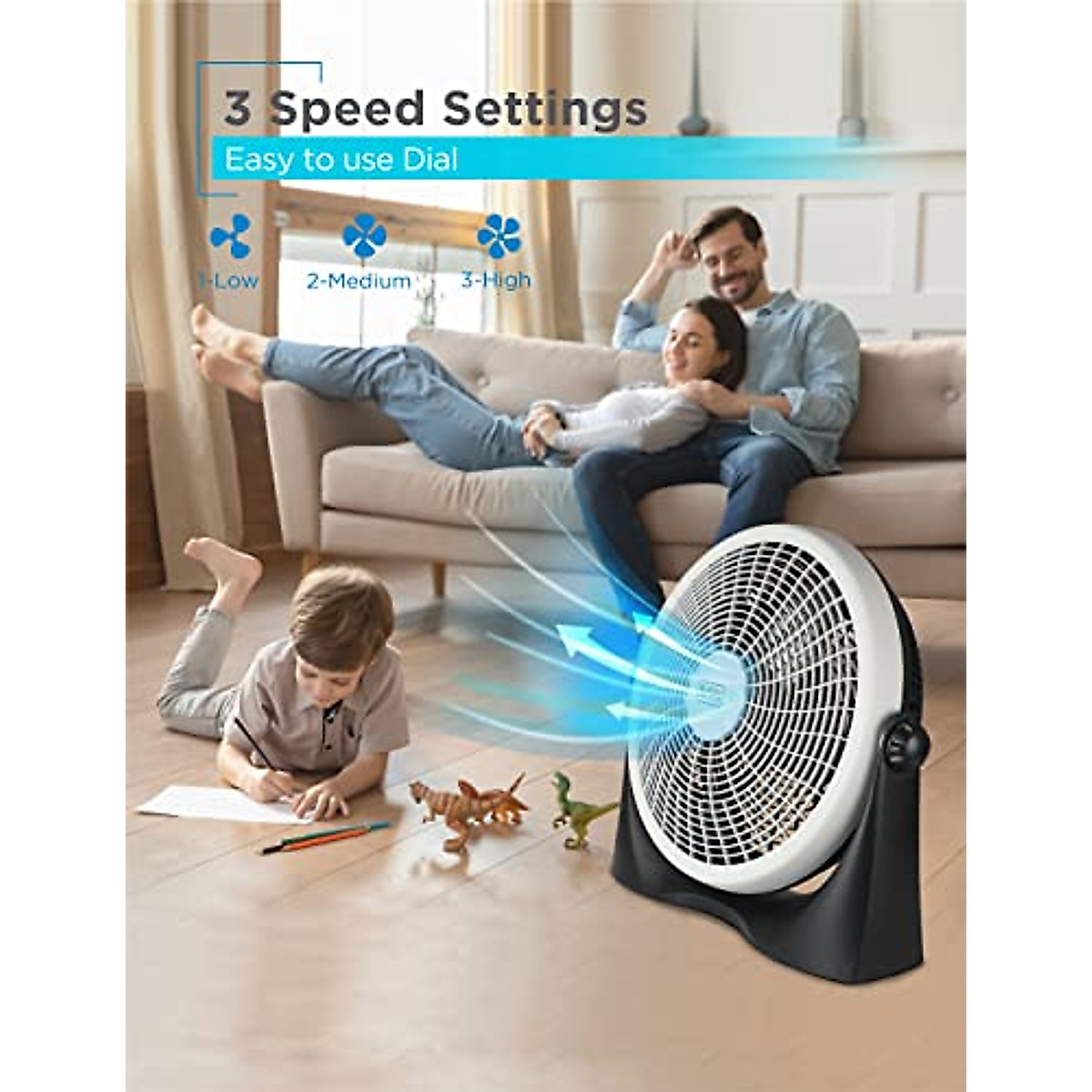 BLACK+DECKER Floor Fan for Home, Garage, Bedroom, or Office, Cooling Fan for Floor with 3 Fan Settings, Quiet Floor Fan with Adjustable Tilt Angle and Sturdy Base