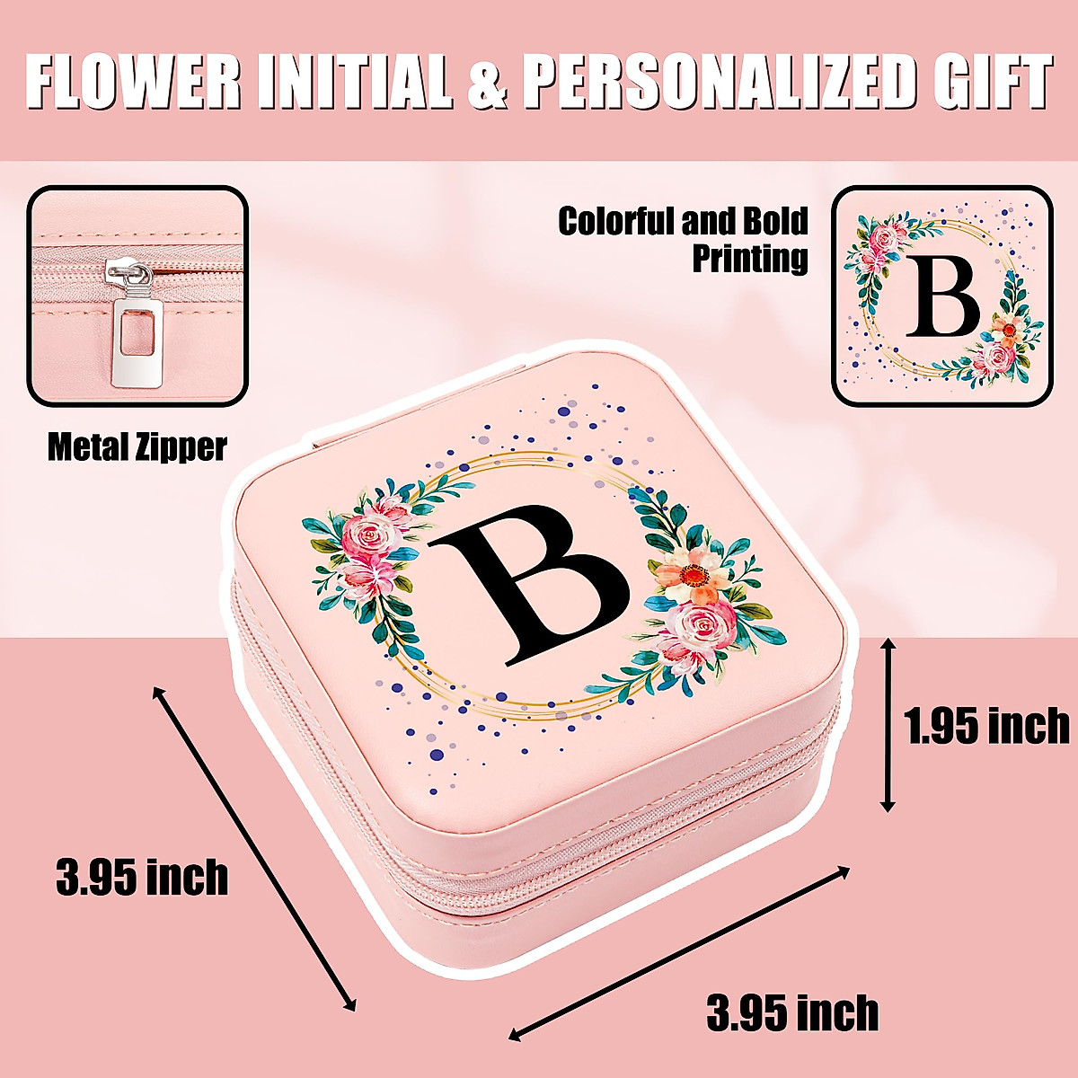 Buouforau Birthday Travel Jewelry Case Gifts for Women, Bestie, Small Jewelry Box Gifts for Bff, Birthday Gifts for Female Friends, Personalizedl Mini Jewelry Box Gifts -Initial B