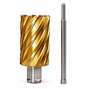 Annular Cutter HSS TiN Coated JESTUOUS 3/4 Inch Weldon Shank 2 Cutting Depth 1-1/2 Cutting Diameter Two Flat Bit for Drill Press with Pilot Pin