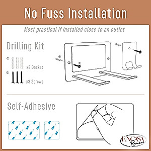 EnCasa Romero Hair Dryer Holder - Wall Mounted Hanger for Blow Dryers & Hair Dryers and Power Cord - Dual Mounting Option with Self Adhesive Strips and Screws Compatible with Dyson & Most Hairdryers