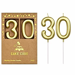 CAKE CODE 2.76 Inch Classical Gold 30 Number Birthday Candles, Gold Number Candles, Cake Number Candles, Party Celebration
