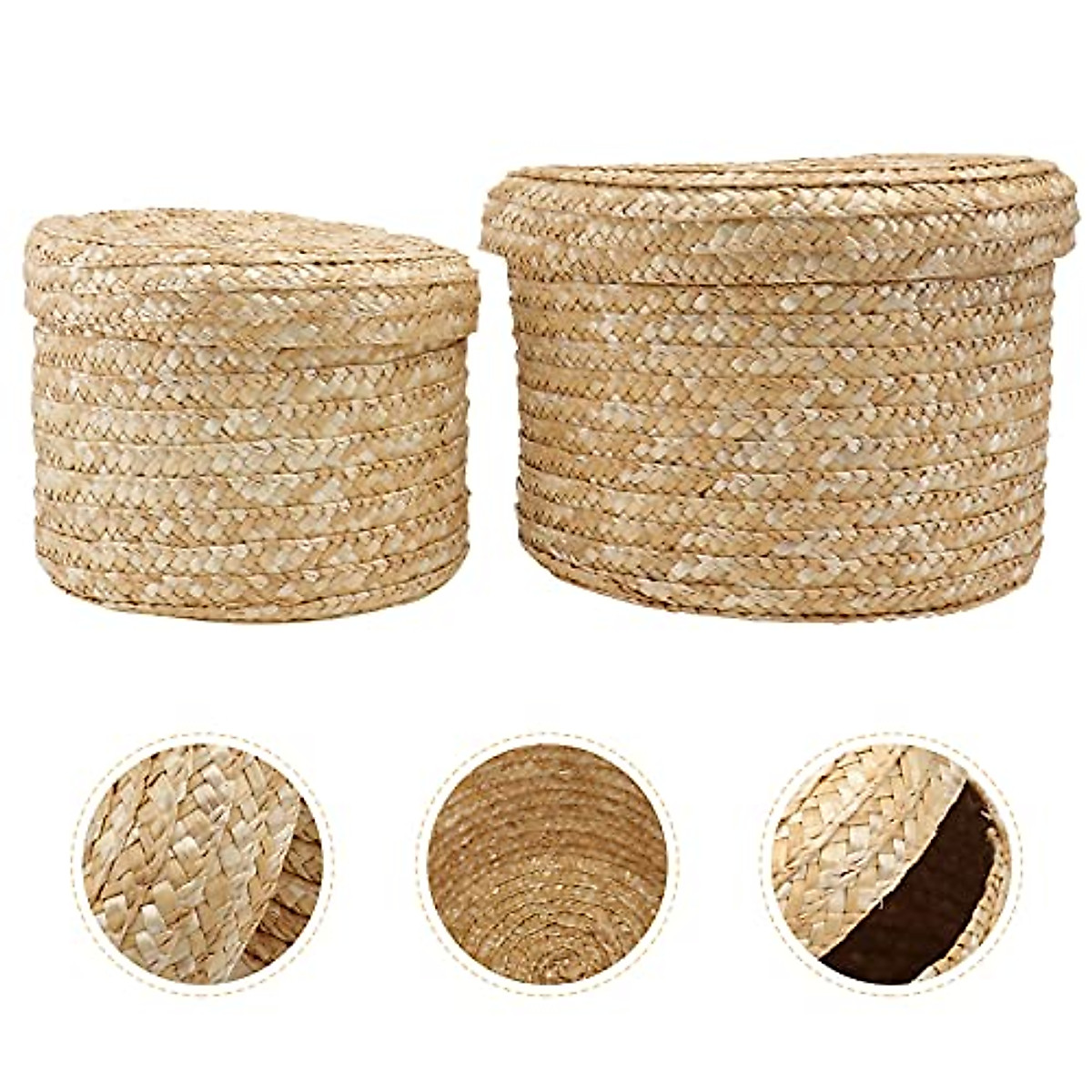 DOITOOL Food Decor 2pcs Straw Storage Basket Toy Basket Round Wheat Straw Hyacinth Storage Baskets