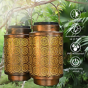 Y YUEGANG Solar Lanterns Outdoor Waterproof, Solar Hanging Lanterns Outdoor for Patio, Solar Lights for Home and Garden Decor Clearance, Solar-Powered Decorative Lanterns, 2 Pack (2021 New Version)