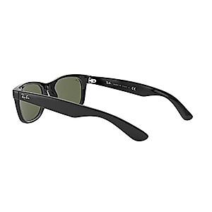 Ray-Ban RB2132F New Wayfarer Low Bridge Fit Square Sunglasses, Black/G-15 Green, 58 mm