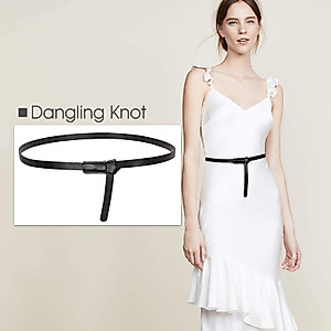 JASGOOD Women PU Leather Skinny Belt for Dress Adjustable Thin Waist Belt for Lady, Suit for Waist Size 35-41 Inches, B-Black