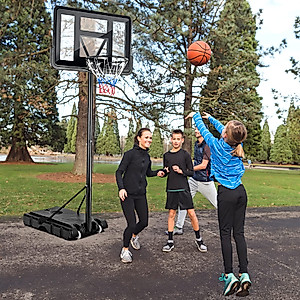 GYMAX Basketball Hoop Outdoor, 4.25 Ft to 10Ft Adjustable Basketball Goal with 44’’ Backboard & 18’’ Basket, All Weather Portable Basketball Stand w/Wheels, for Kids Youth Adult, Indoor Gym, Driveway